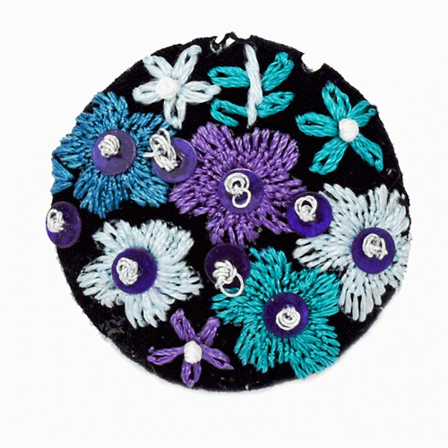 embroidered badge blue flowers on black